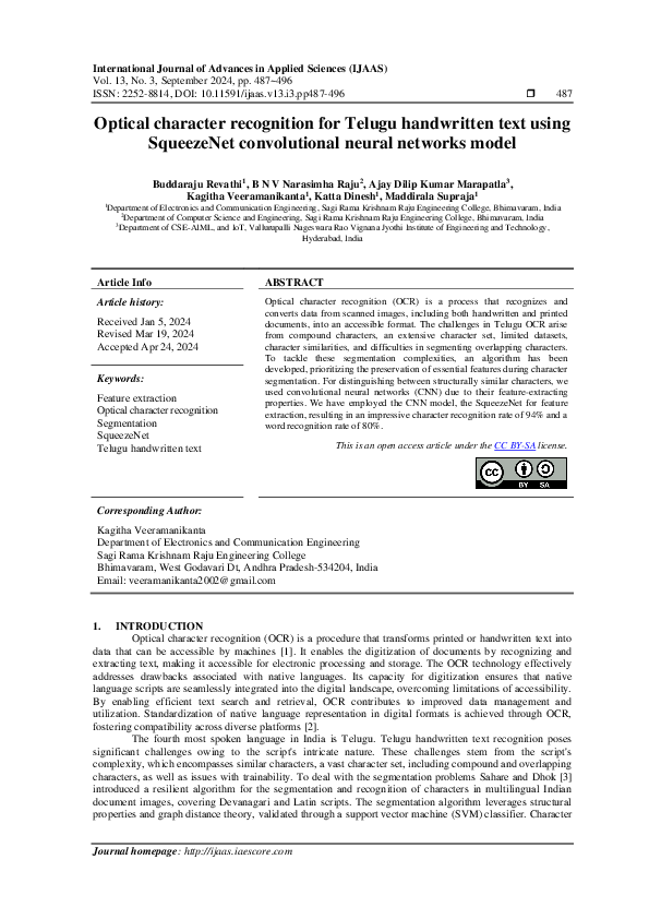 (PDF) Optical character recognition for Telugu handwritten text using SqueezeNet convolutional ...