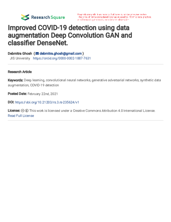 (PDF) Improved COVID-19 detection using data augmentation Deep Convolution GAN and classifier ...