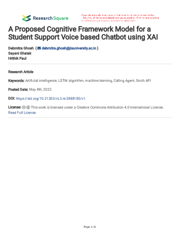 (PDF) A Proposed Cognitive Framework Model for a Student Support Voice based Chatbot using XAI