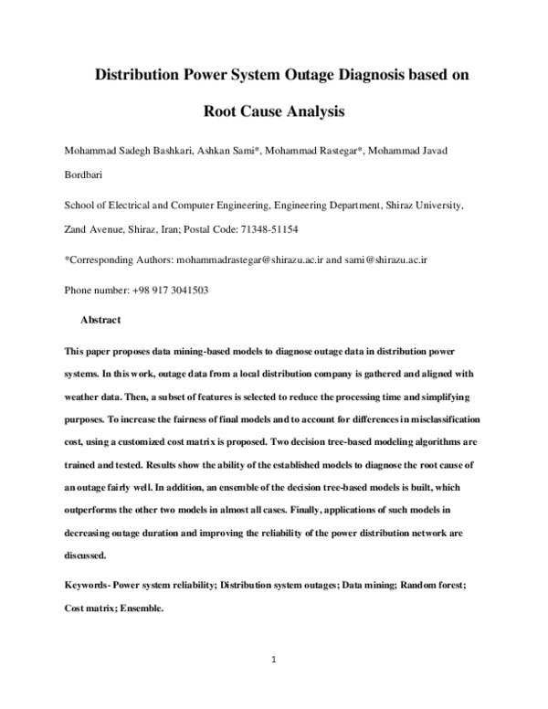 Distribution Power System Outage Diagnosis based on Root Cause Analysis