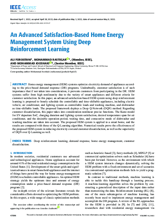(PDF) An Advanced Satisfaction-Based Home Energy Management System Using Deep Reinforcement Learning