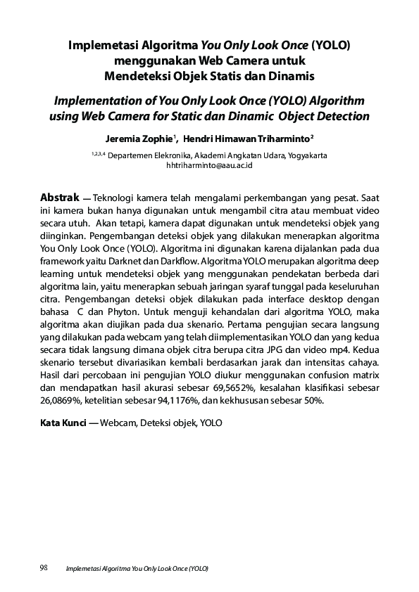 (PDF) 9. Implemetasi Algoritma You Only Look Once (YOLO) menggunakan ...