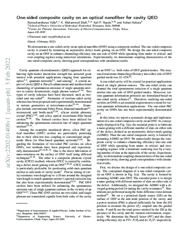 (PDF) One-sided composite cavity on an optical nanofiber for cavity QED ...