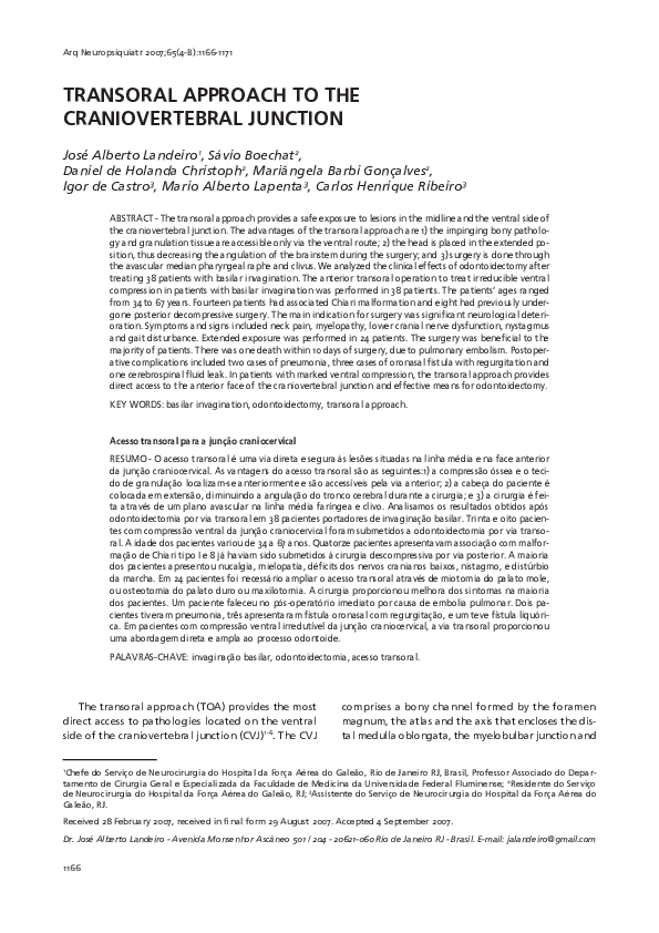 (PDF) Transoral approach to the craniovertebral junction