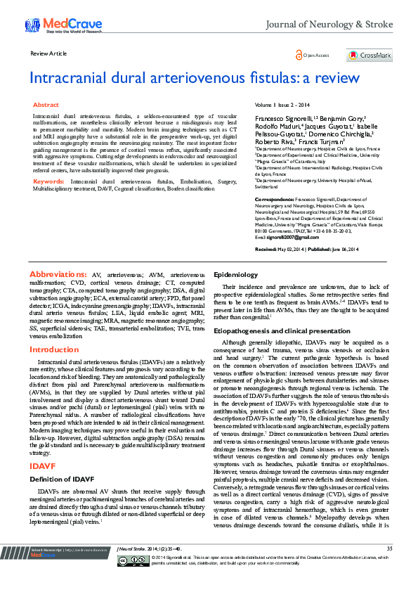 (PDF) Intracranial Dural Arteriovenous Fistulas: A Review