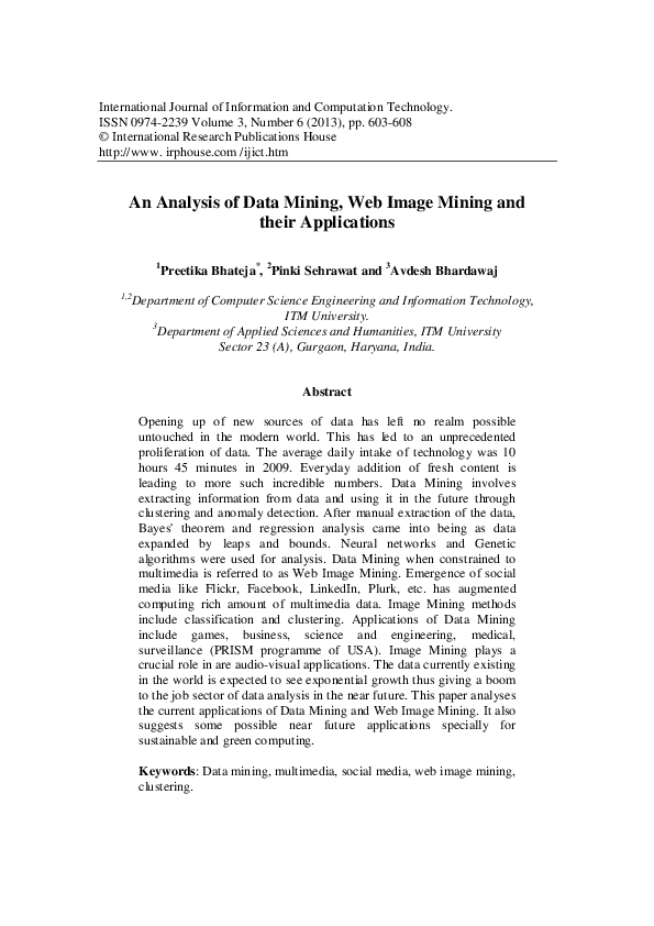 (PDF) An Analysis of Data Mining , Web Image Mining and their Applications