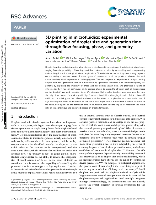 (PDF) 3D printing in microfluidics: experimental optimization of droplet size and generation ...