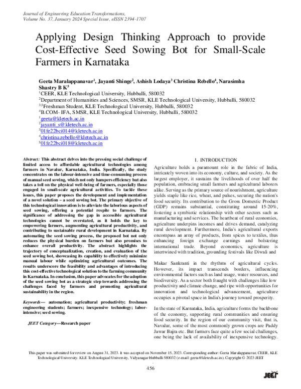 (PDF) Applying Design Thinking Approach to provide Cost-Effective Seed Sowing Bot for Small ...