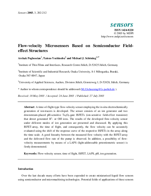 (PDF) Flow-velocity Microsensors Based on Semiconductor Fieldeffect ...