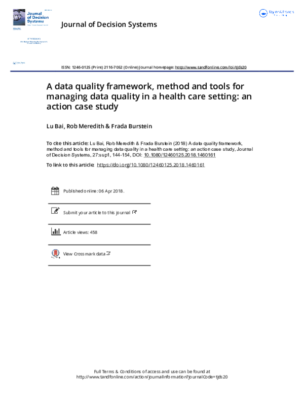 (PDF) A data quality framework, method and tools for managing data quality in a health care ...