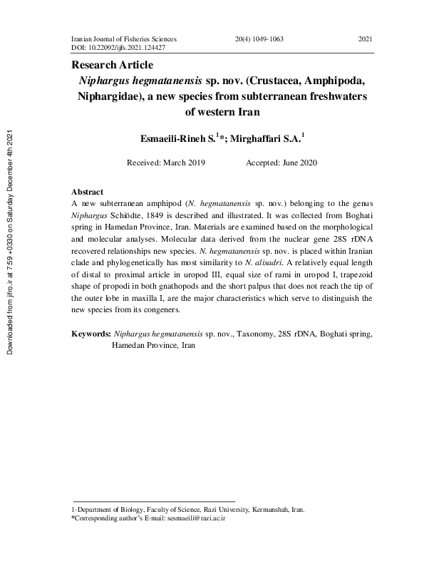 (PDF) Research Article: Niphargus hegmatanensis sp. nov. (Crustacea ...