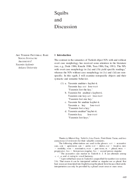 (PDF) Squibs and Discussion 1 Introduction