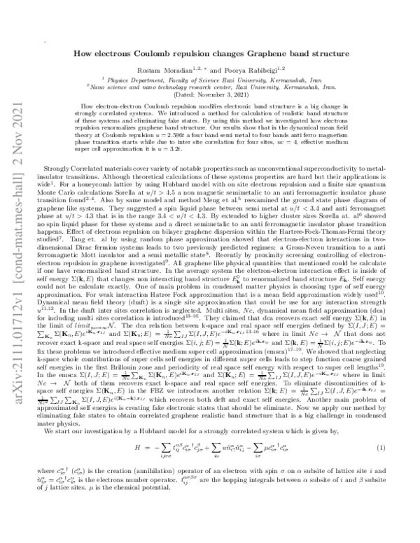 (PDF) How electrons Coulomb repulsion changes Graphene band structure
