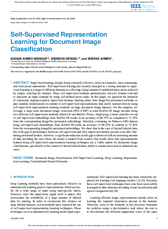 (PDF) Self-Supervised Representation Learning for Document Image Classification