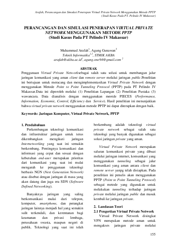 (PDF) Perancangan dan Simulasi Penerapan Virtual Private Network Menggunakan Metode PPTP (Studi ...