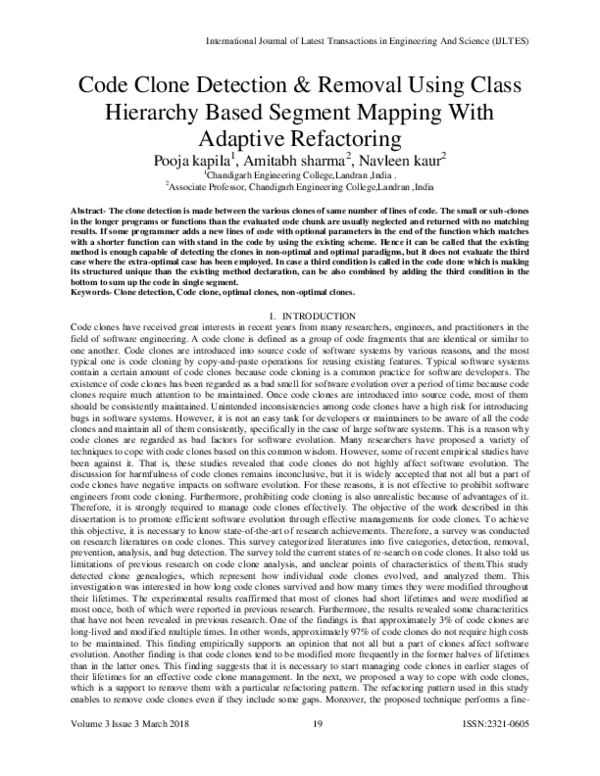 (PDF) Code Clone Detection & Removal Using Class Hierarchy Based Segment Mapping With Adaptive ...