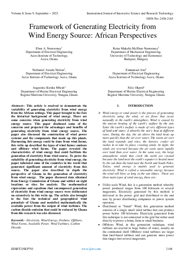 (PDF) Framework of Generating Electricity from Wind Energy Source ...