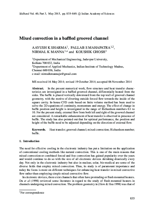 (PDF) Mixed convection in a baffled grooved channel