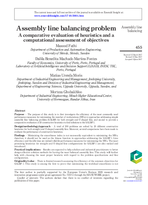 (PDF) Assembly line balancing problem
