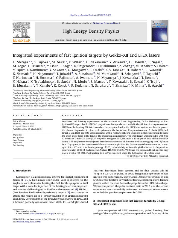(PDF) Integrated experiments of fast ignition targets by Gekko-XII and ...