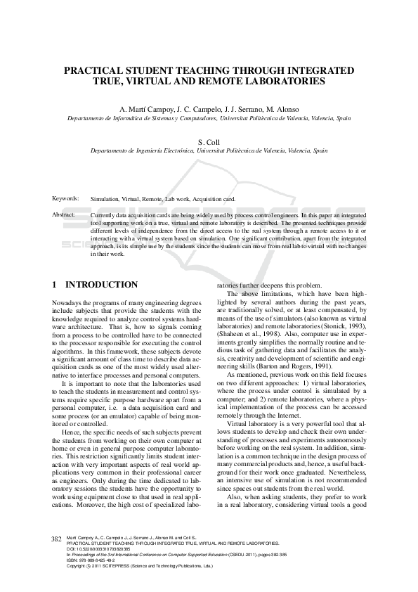 (PDF) Practical Student Teaching Through Integrated True, Virtual and Remote Laboratories