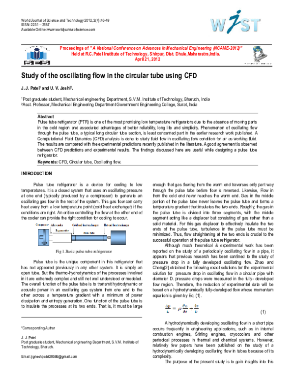 (PDF) Study of the oscillating flow in the circular tube using CFD
