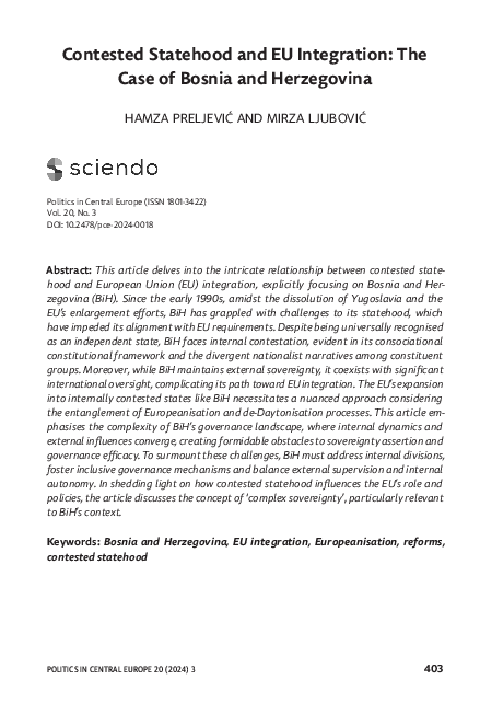 (PDF) Contested Statehood and EU Integration: The Case of Bosnia and ...