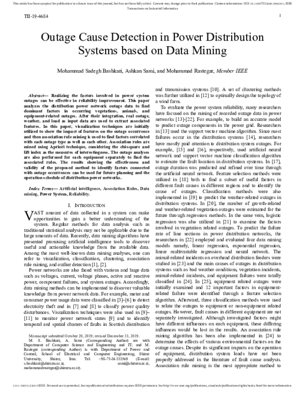(PDF) Outage Cause Detection in Power Distribution Systems Based on Data Mining