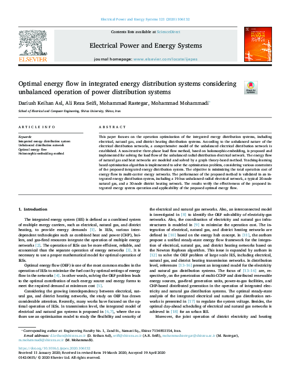 (PDF) Optimal energy flow in integrated energy distribution systems ...