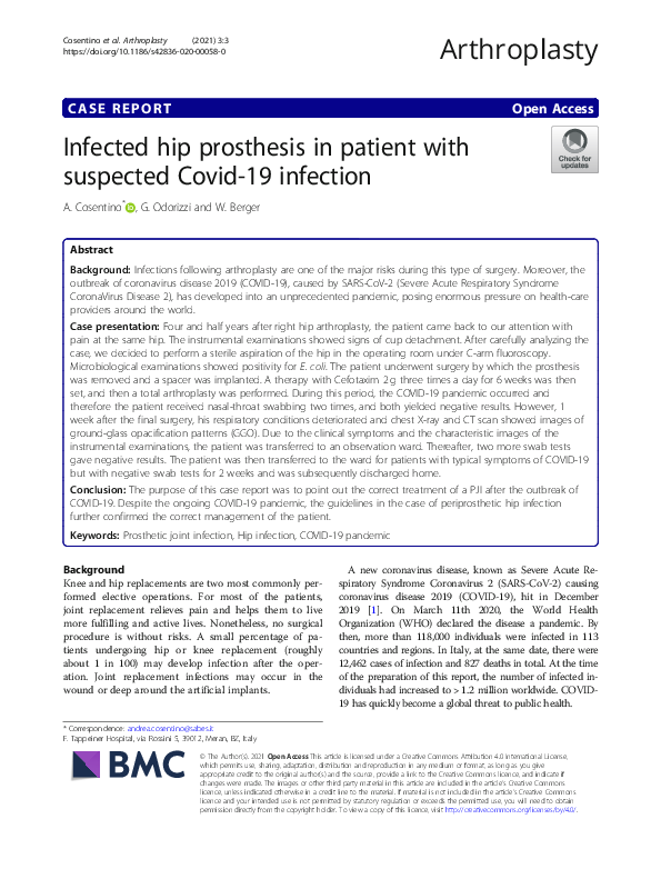(PDF) Infected hip prosthesis in patient with suspected Covid-19 infection