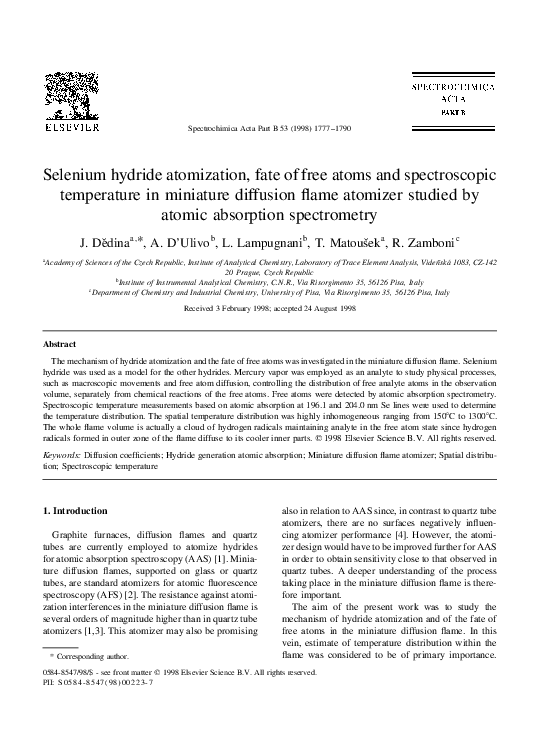 (PDF) Selenium hydride atomization, fate of free atoms and ...