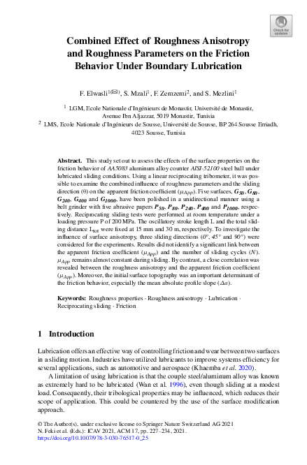 Pdf Combined Effect Of Roughness Anisotropy And Roughness Parameters On The Friction Behavior
