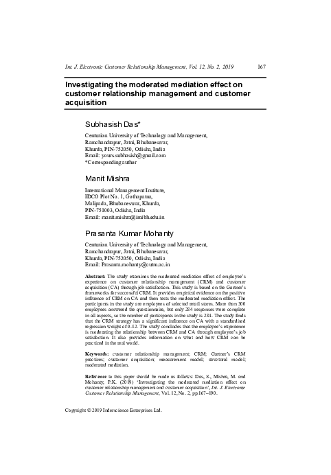 (PDF) Investigating the moderated mediation effect on customer relationship management and ...