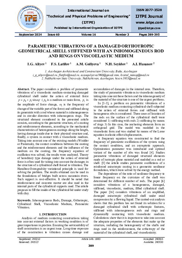 (PDF) PARAMETRIC VIBRATIONS OF A DAMAGED ORTHOTROPIC GEOMETRICAL SHELL STIFFENED WITH AN ...