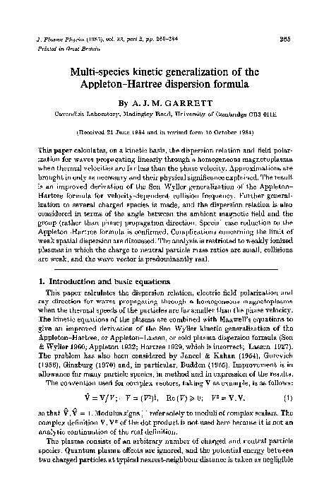 (PDF) Multi-species kinetic generalization of the Appleton–Hartree ...