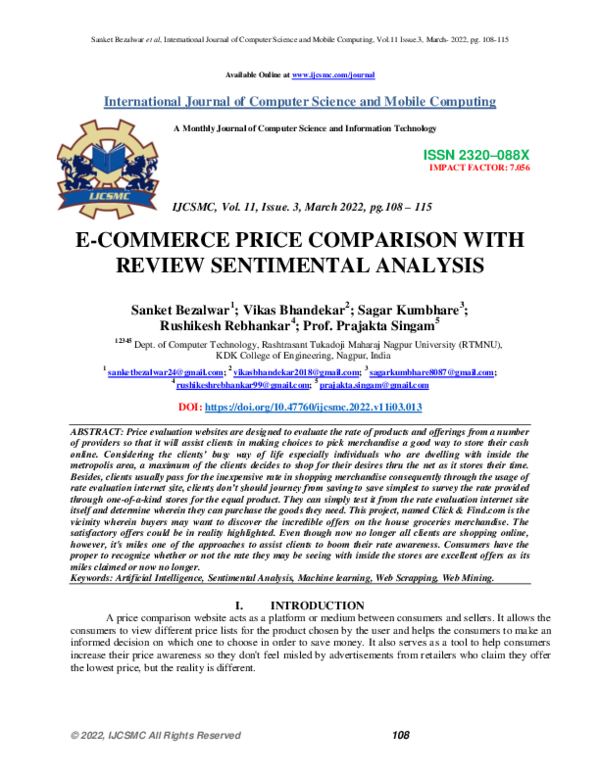 (PDF) E-Commerce Price Comparison with Review Sentimental Analysis