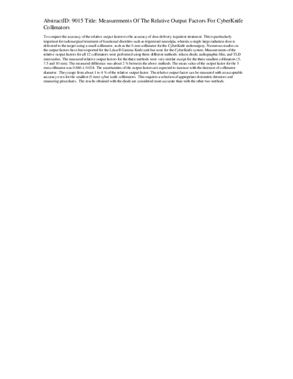 (PDF) Measurements of the Relative Output Factors for CyberKnife ...