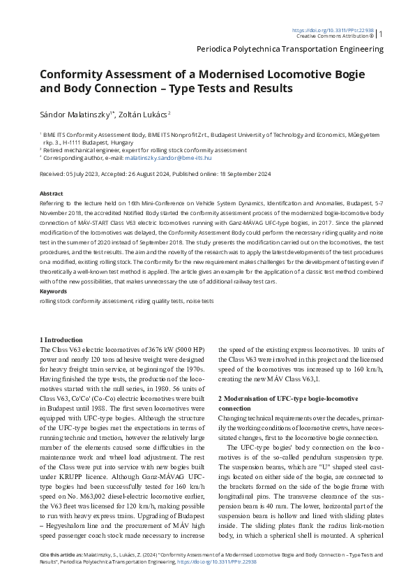 (PDF) Conformity Assessment of a Modernised Locomotive Bogie and Body ...