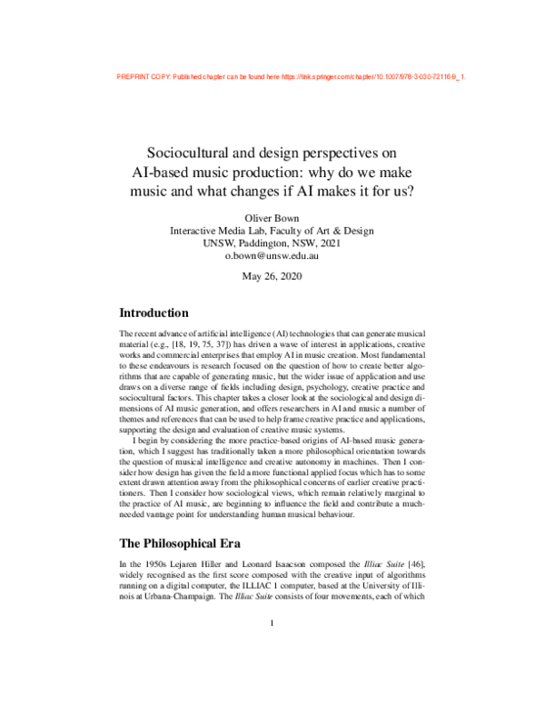 (PDF) Sociocultural and design perspectives on AI-based music ...