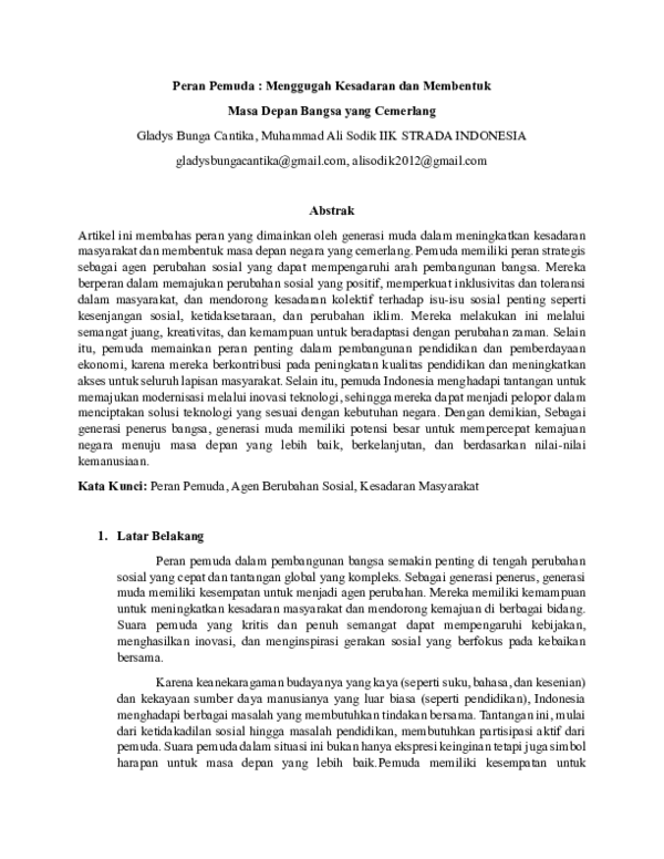 (PDF) Peran Pemuda Dalam Membentuk Masa Depan Bangsa Yang Cemerlang