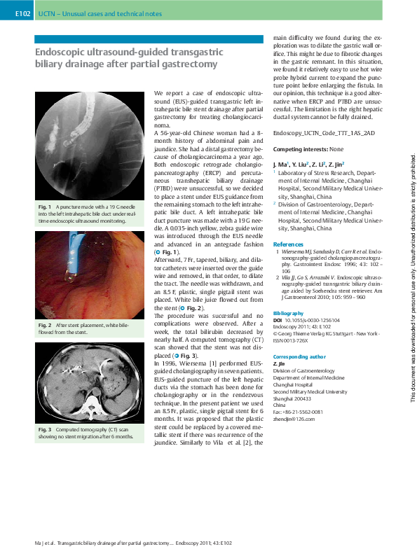 (PDF) Endoscopic ultrasound-guided transgastric biliary metal stent placement after dilation ...