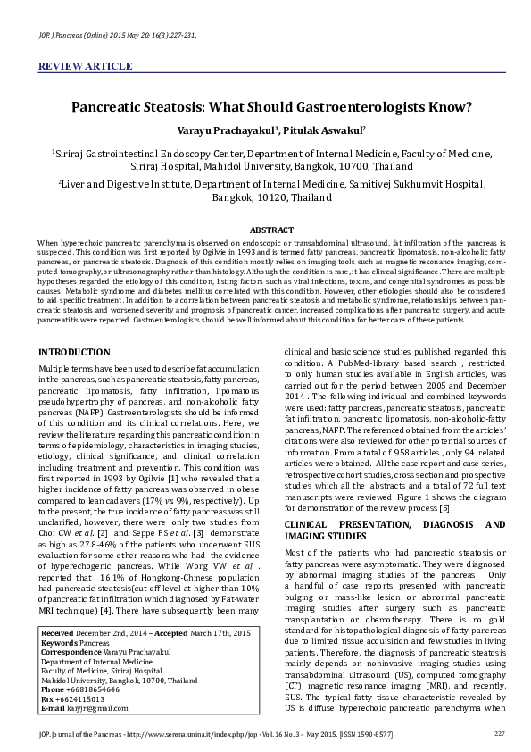 (PDF) Pancreatic Steatosis: What Should Gastroenterologists Know?