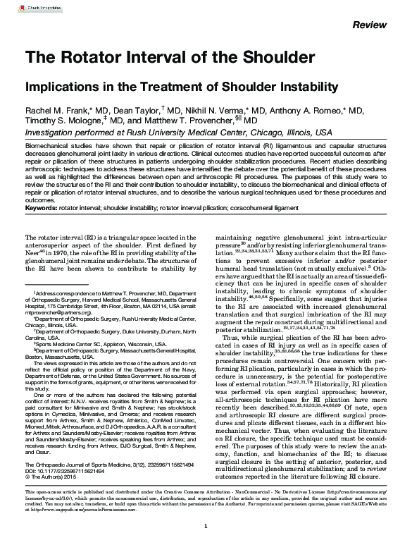 (PDF) The Rotator Interval of the Shoulder: Implications in the ...