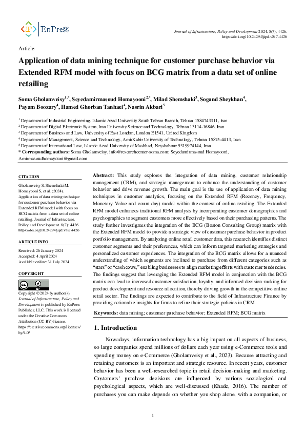 (PDF) Application of data mining technique for customer purchase behavior via Extended RFM model ...
