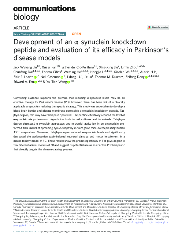 (PDF) Development of an α-synuclein knockdown peptide and evaluation of ...