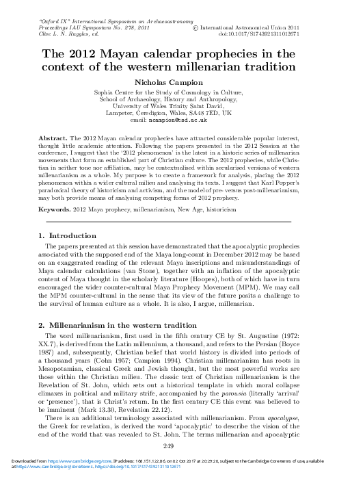 (PDF) The 2012 Mayan calendar prophecies in the context of the western millenarian tradition