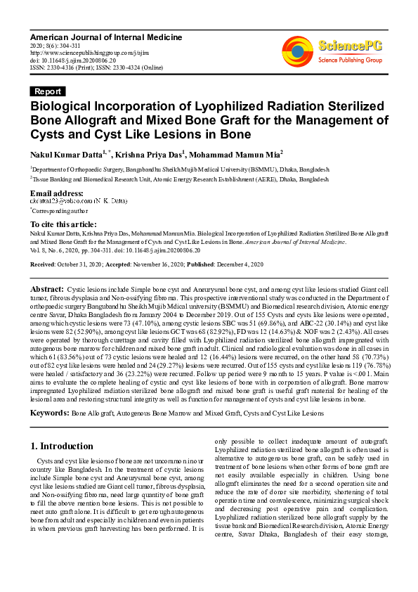 (PDF) Biological Incorporation of Lyophilized Radiation Sterilized Bone ...