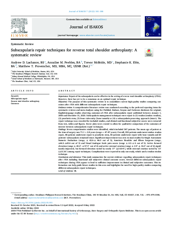 (PDF) Subscapularis repair techniques for reverse total shoulder ...