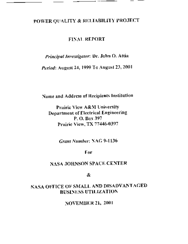 (PDF) Power Quality and Reliability Project