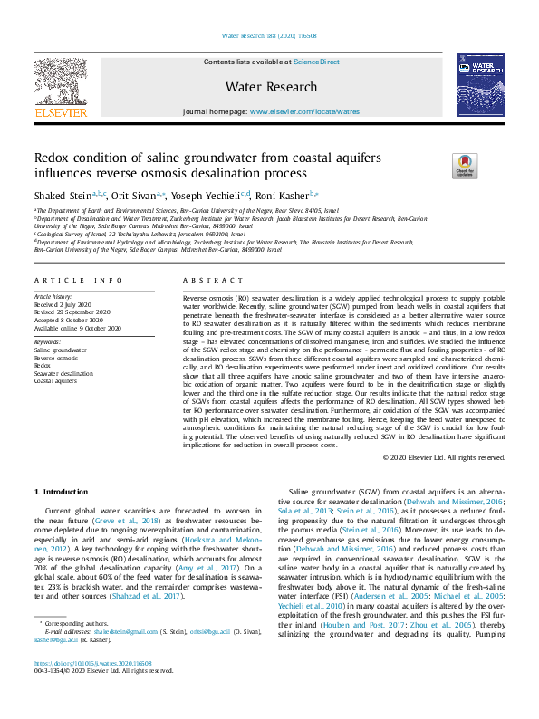 (PDF) Redox condition of saline groundwater from coastal aquifers ...